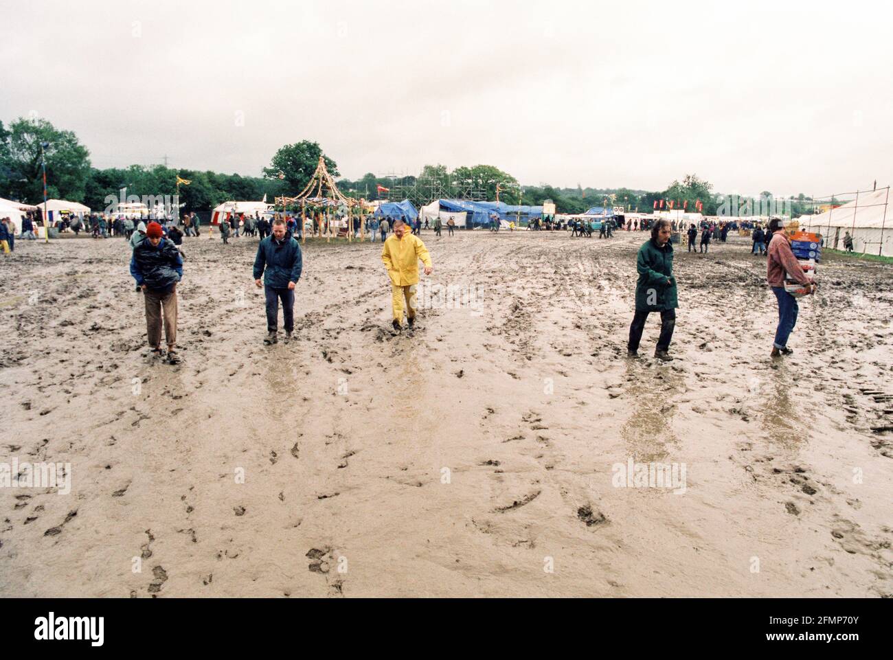 Fields of mud at the Glastonbury Festival 1997, Worthy Farm Someset ...