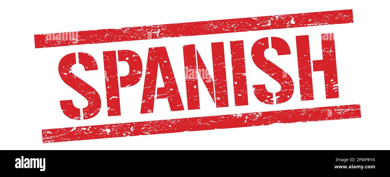 SPANISH text on red grungy rectangle stamp sign Stock Photo - Alamy