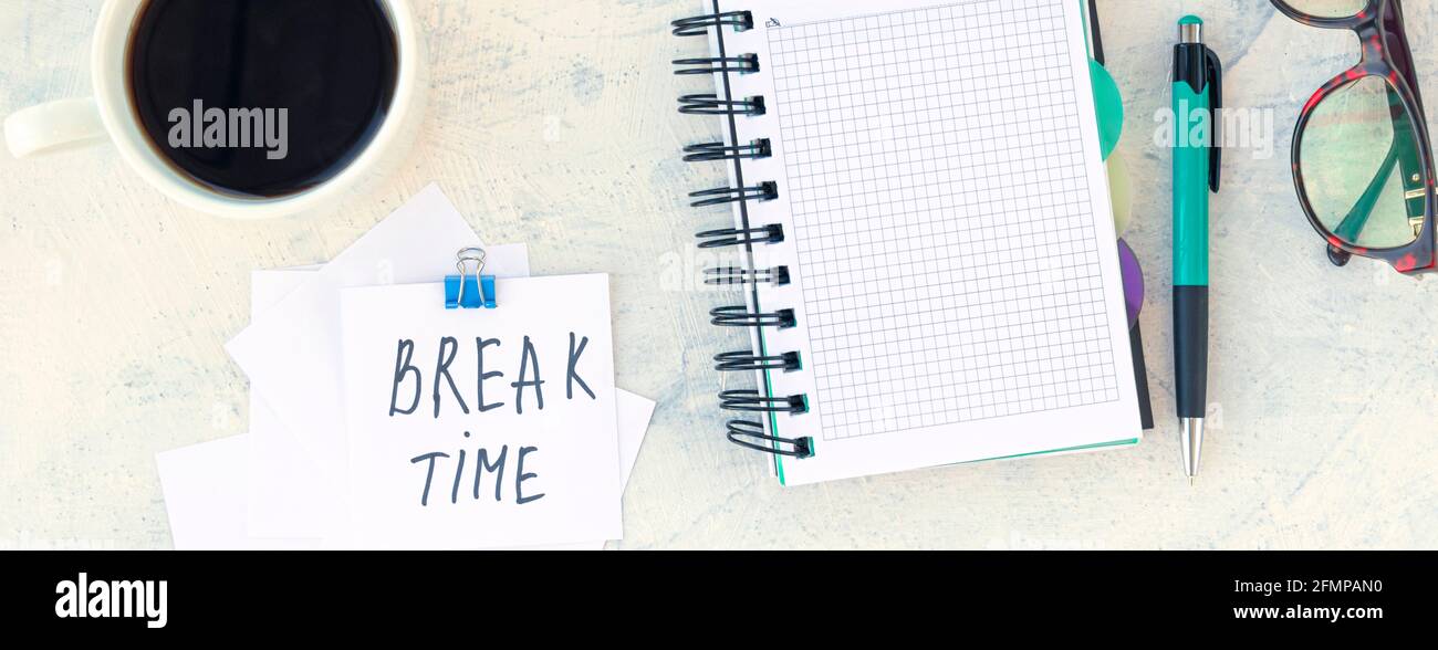 banner with concept time off. Words Take a break in stiker on the ...