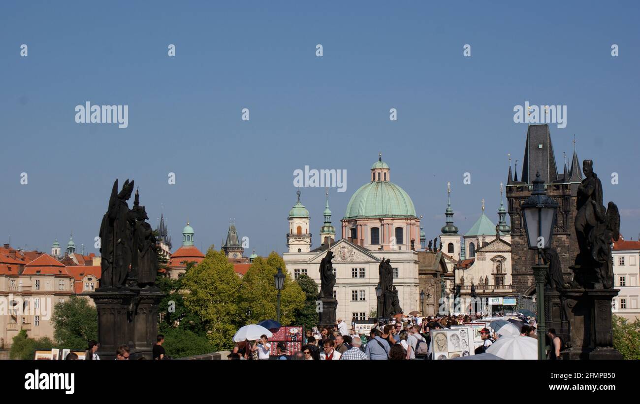 Prague, Czech Republic: Landscape of the famous historic Charles bridge ...