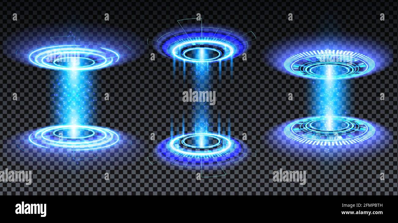 Blue hologram portal set. Magic fantasy portal. Magic circle teleport ...