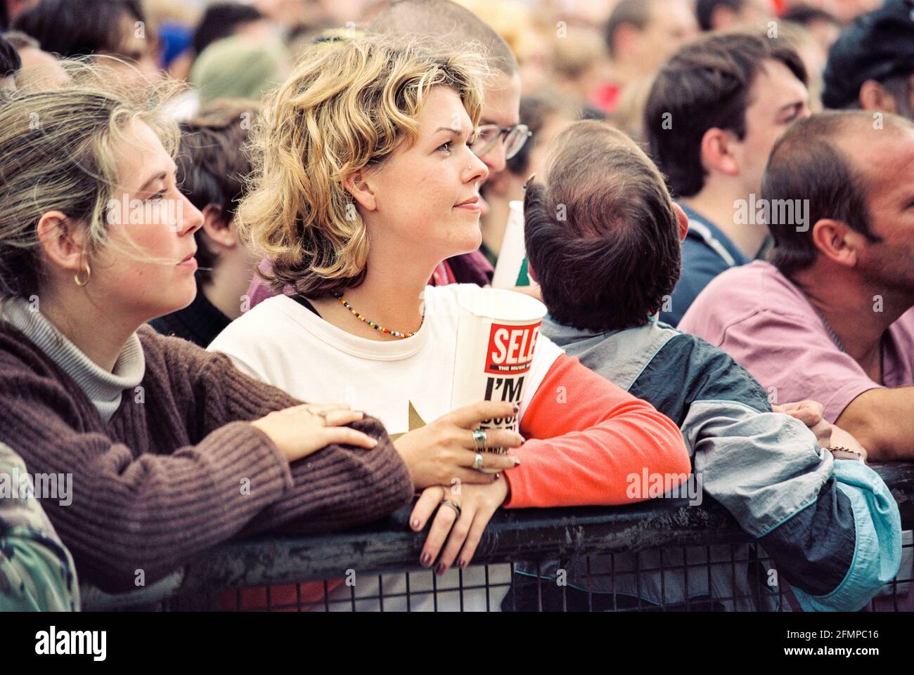 Pyramid stage crowd at the Glastonbury Festival 1997. Somerset, England ...