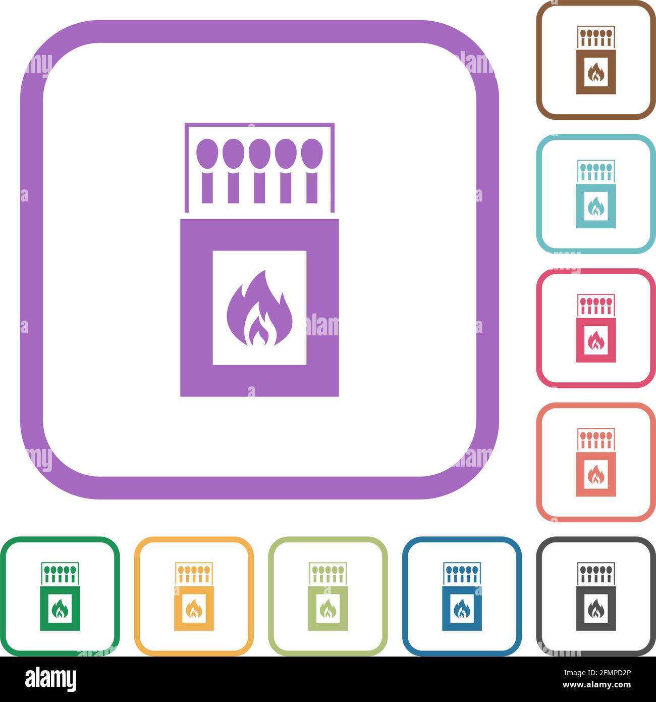 Box of matches simple icons in color rounded square frames on white ...