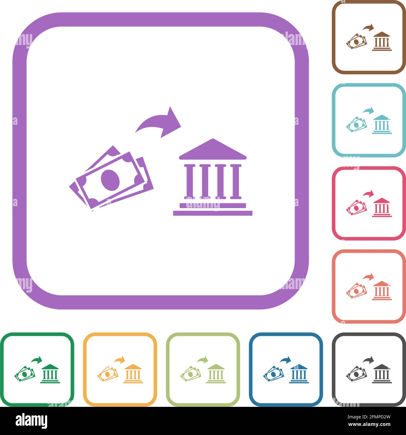 Cash deposit to bank simple icons in color rounded square frames on ...
