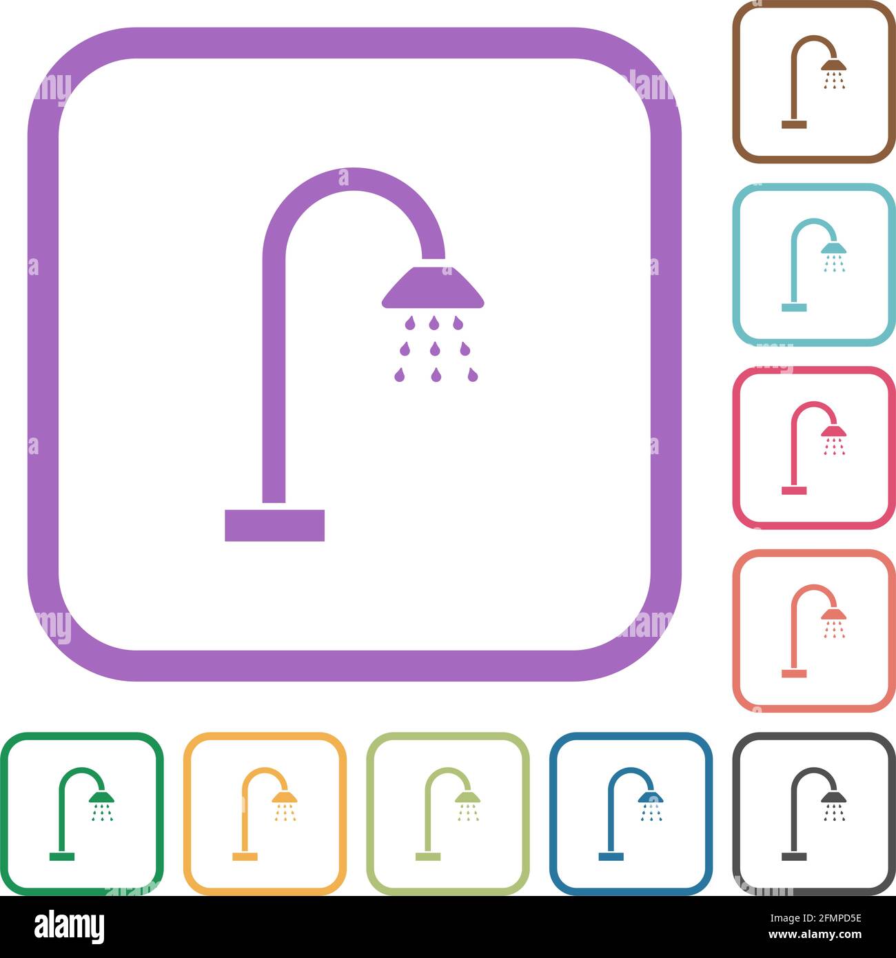 Shower simple icons in color rounded square frames on white background ...