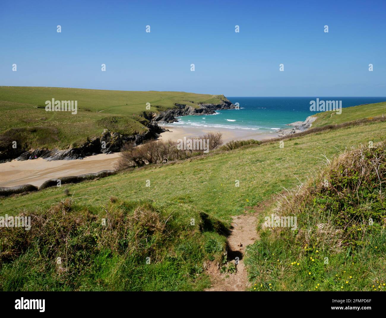 The beach at Porth or Polly Joke, Newquay, Cornwall Stock Photo - Alamy