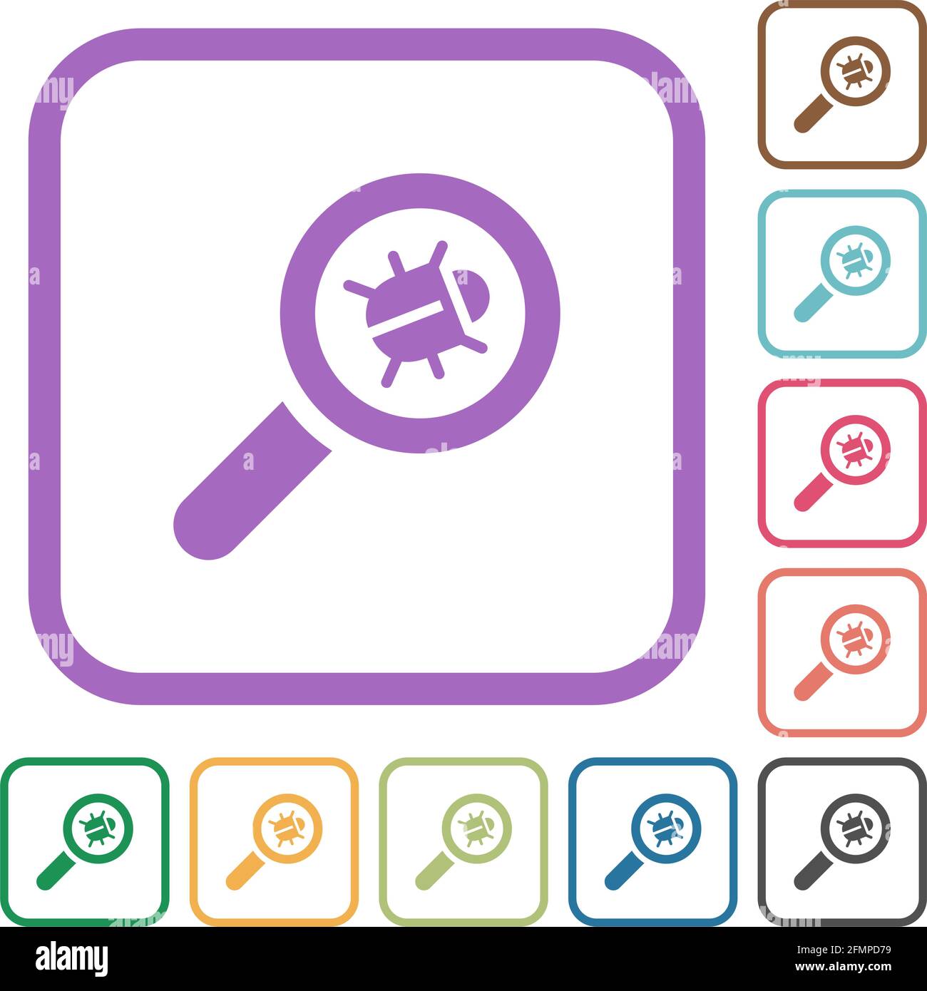 Bug tracking simple icons in color rounded square frames on white background Stock Vector Image ...