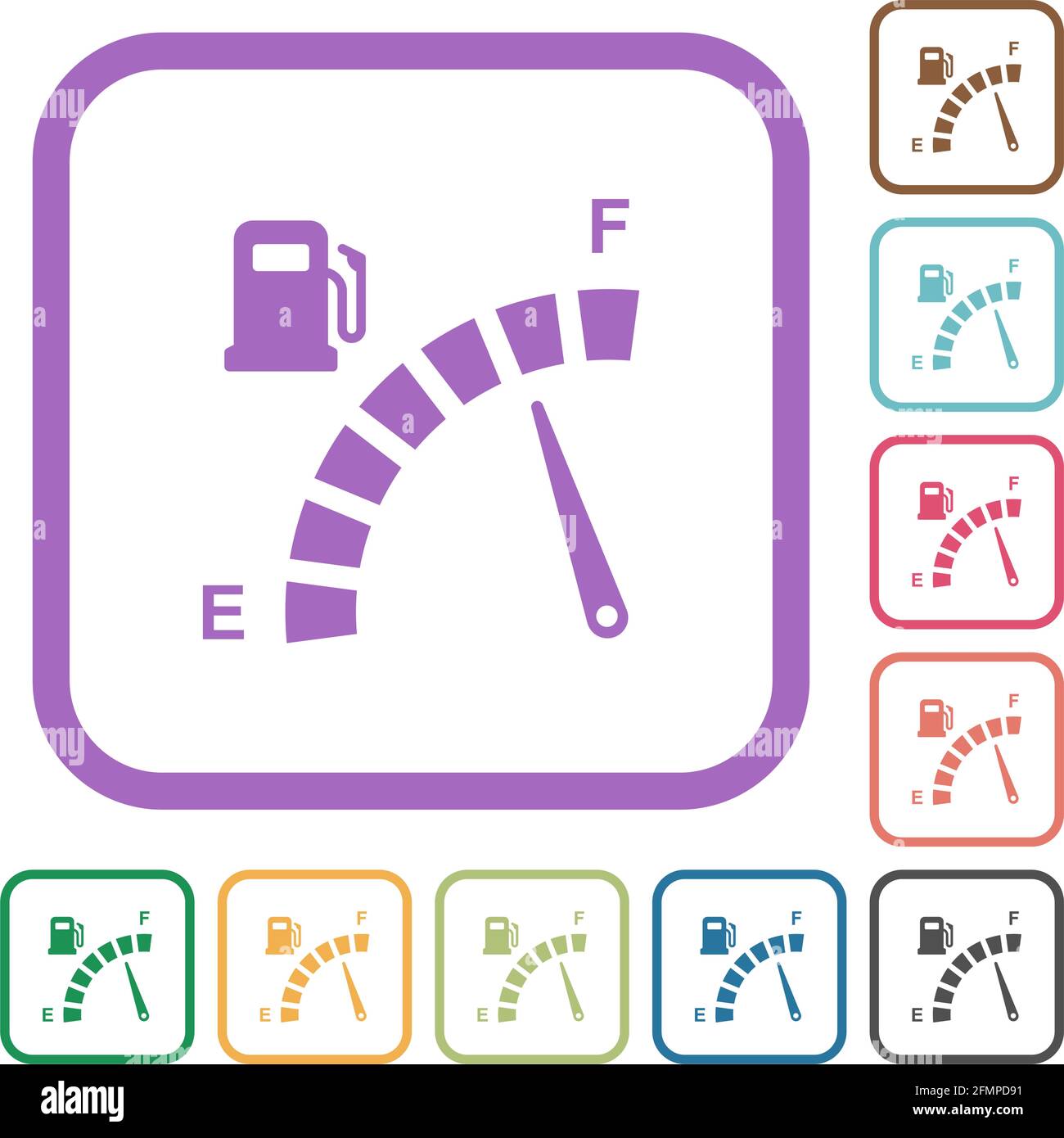 Fuel gauge simple icons in color rounded square frames on white ...