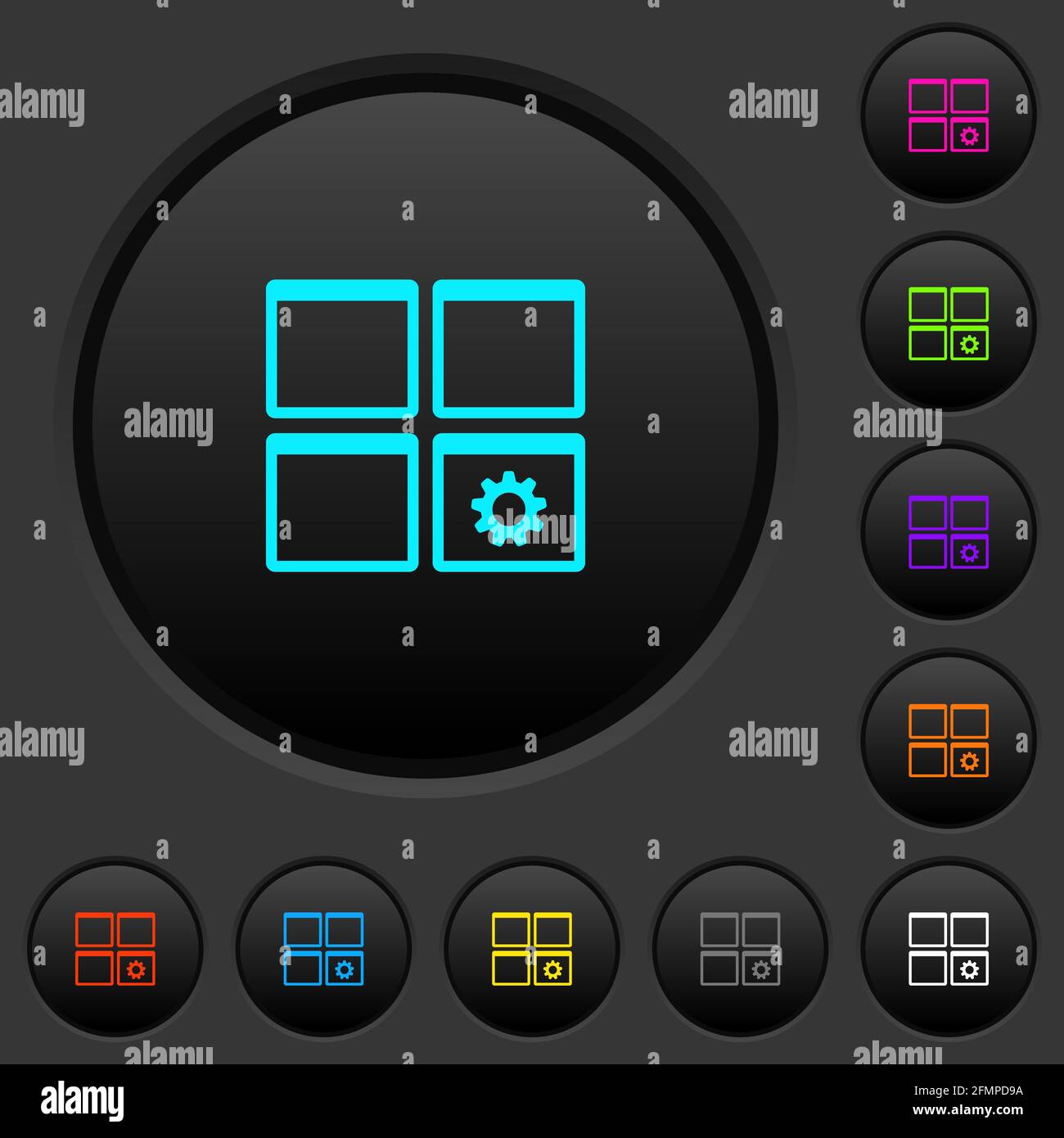 Dashboard settings dark push buttons with vivid color icons on dark ...