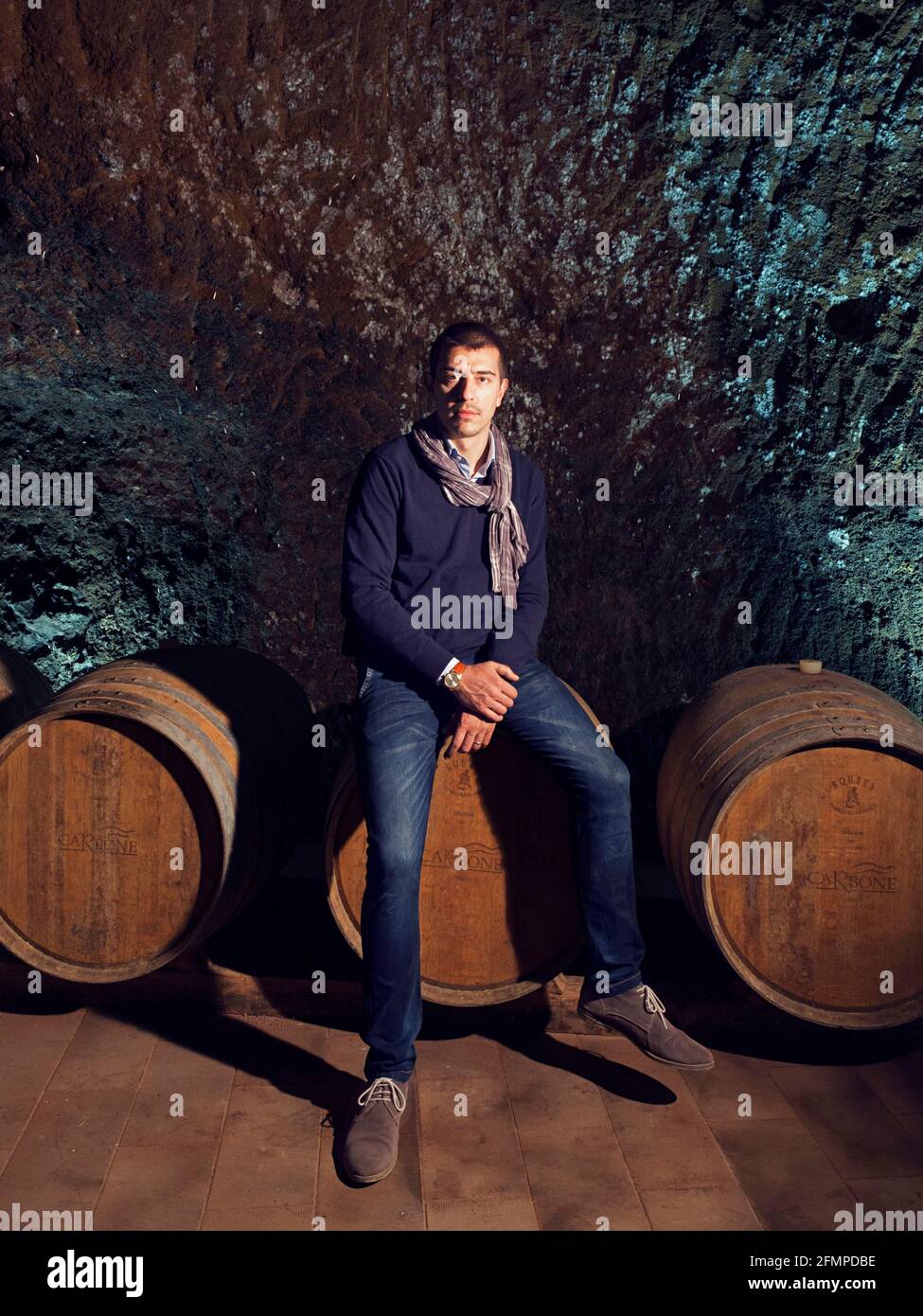 Luca Carbone, owner of the winery "Carbone" photographed inside the ...