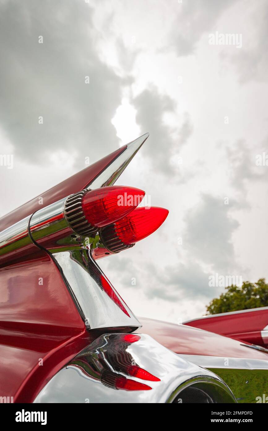 isolated view red bullet rear lights of vintage 1959 Cadillac Coupe de ...