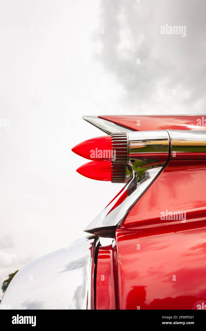 isolated view red bullet rear lights of vintage 1959 Cadillac Coupe de ...