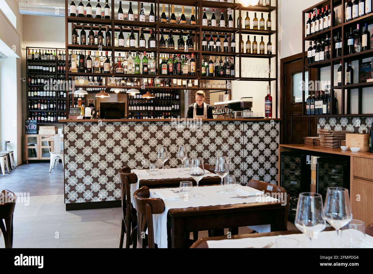 Interiors of the Restaurant Brunello in Milan, famous for its typical ...