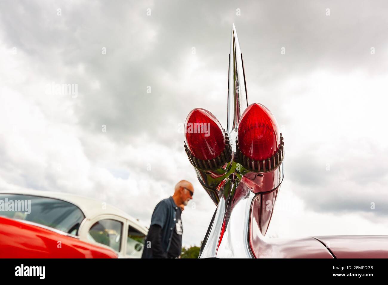 isolated view red bullet rear lights of vintage 1959 Cadillac Coupe de ...