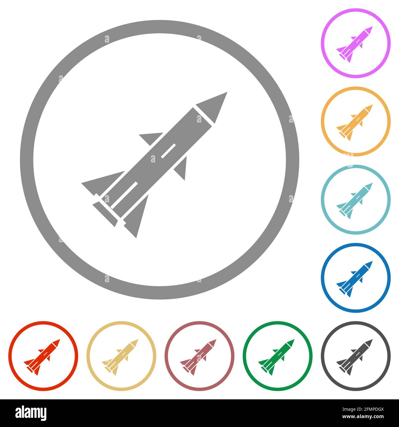 Ballistic missile flat color icons in round outlines on white ...