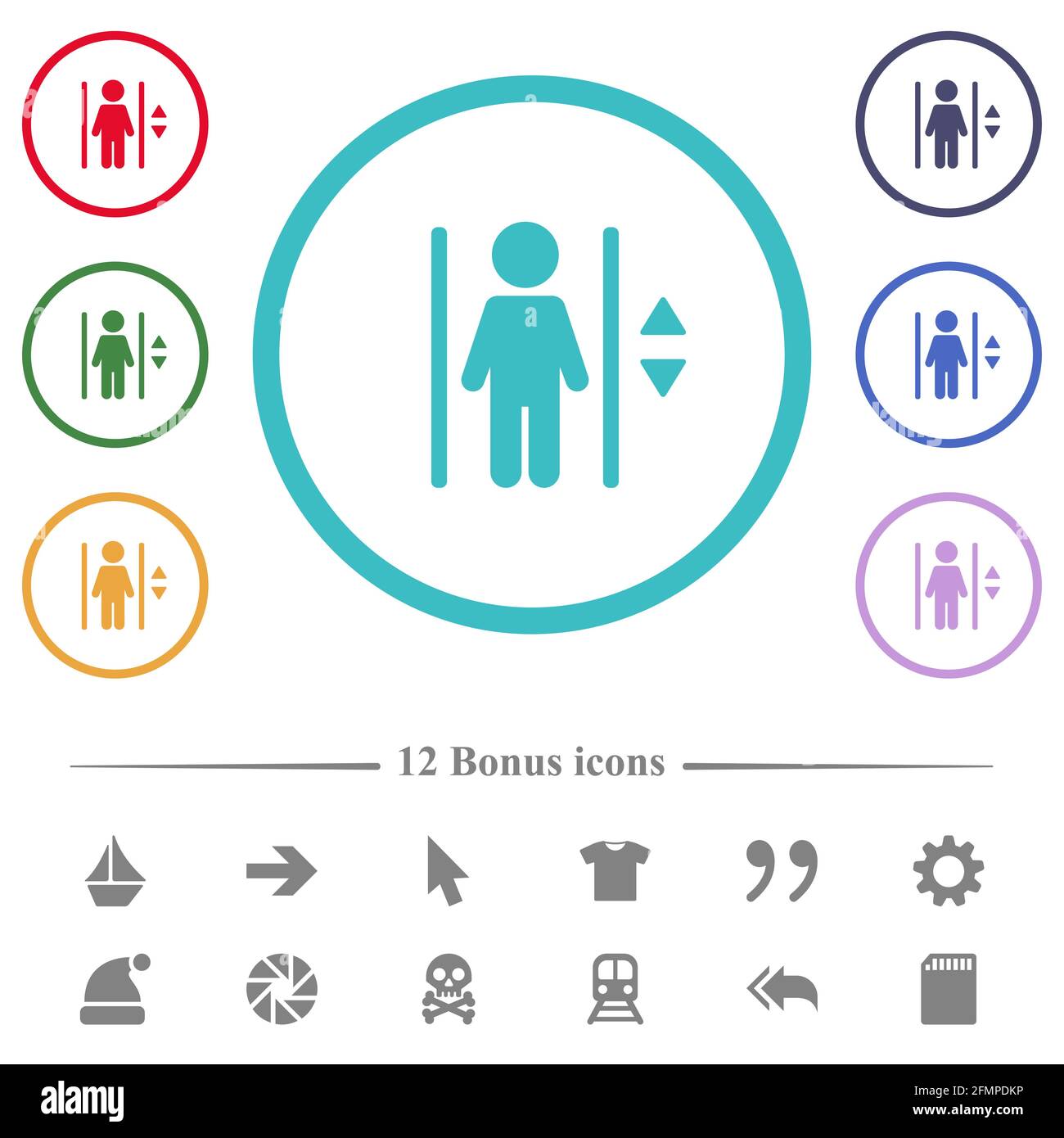 Elevator flat color icons in circle shape outlines. 12 bonus icons ...