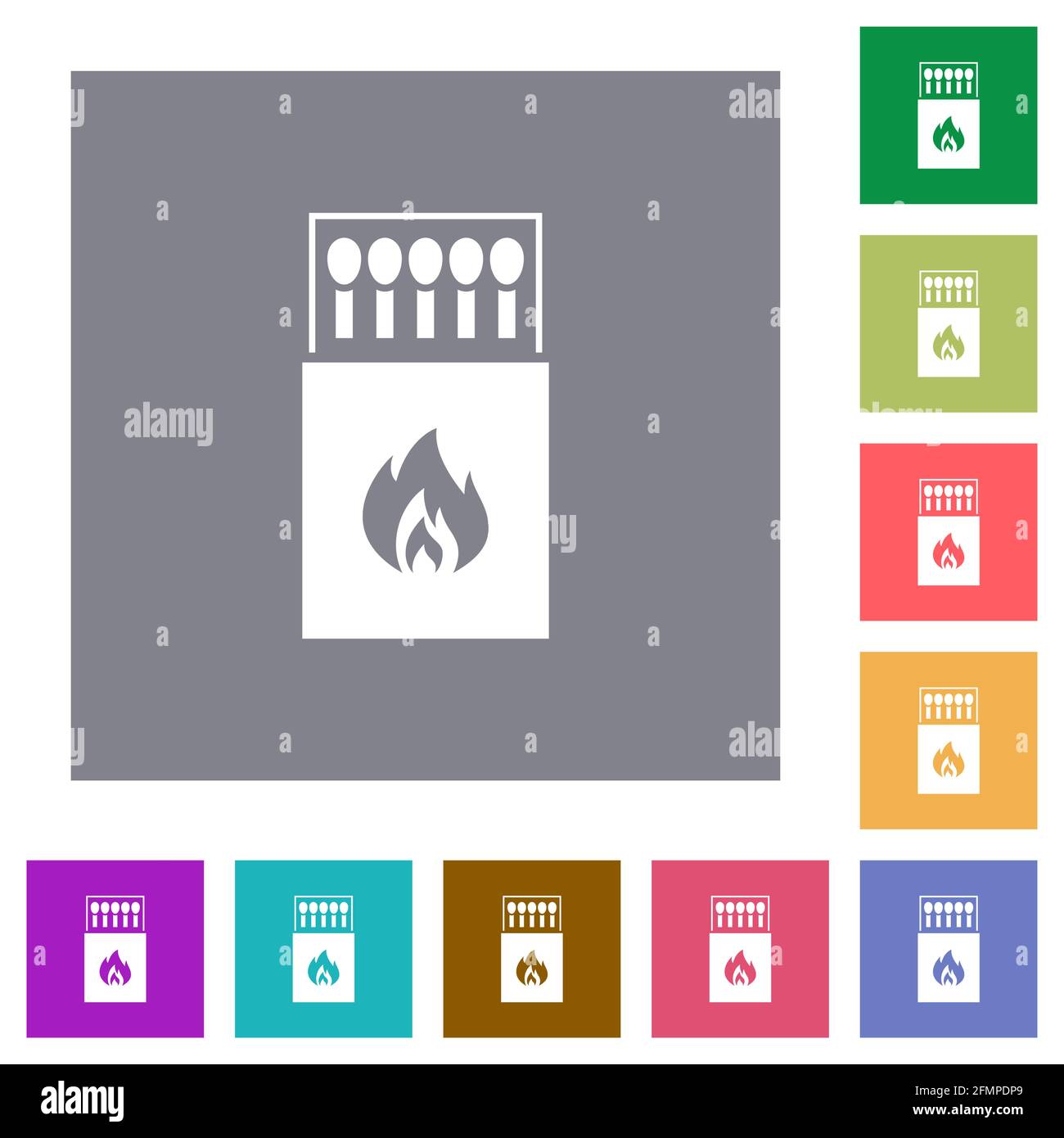 Box of matches flat icons on simple color square backgrounds Stock ...
