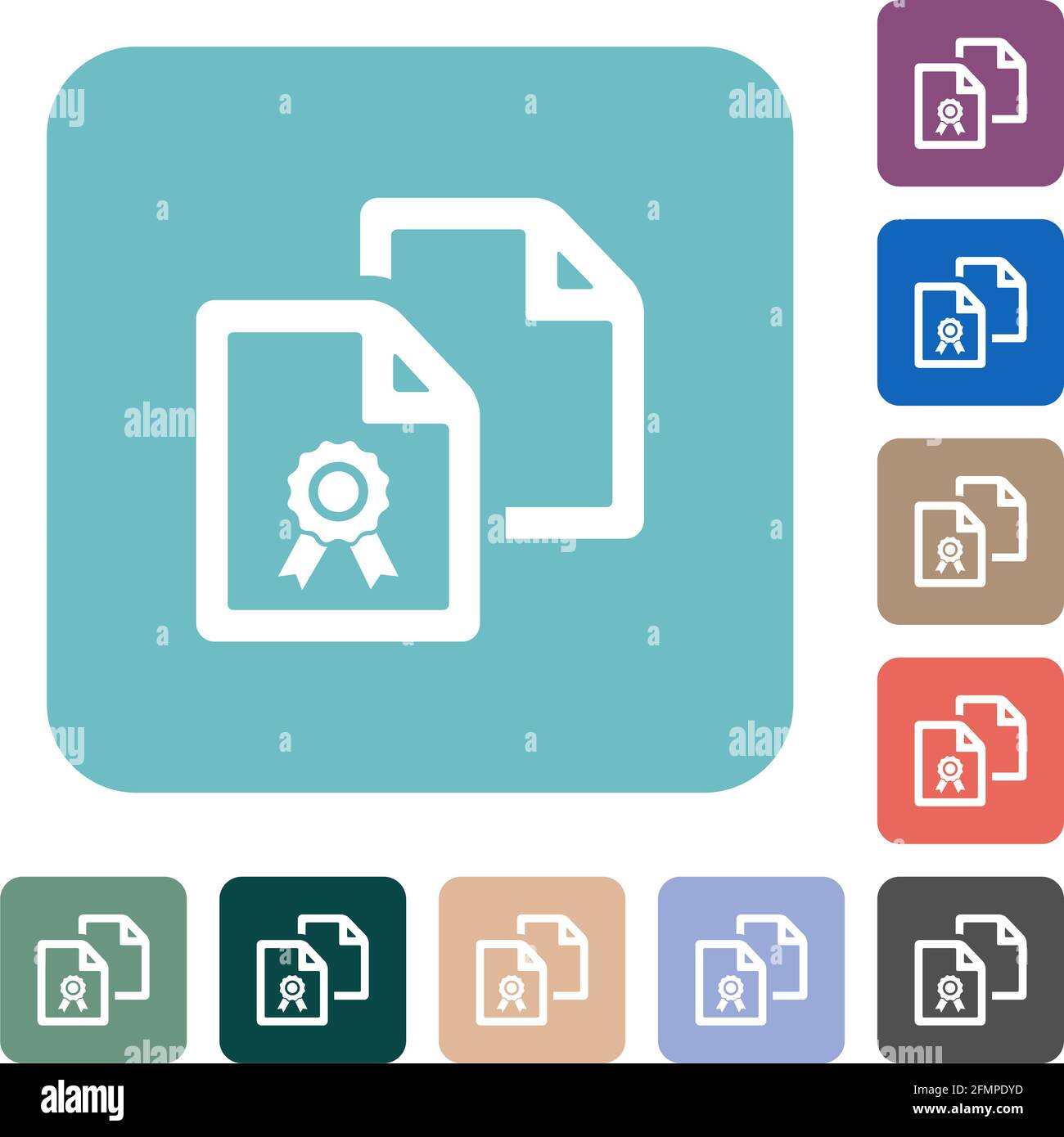 Copy certificate white flat icons on color rounded square backgrounds ...