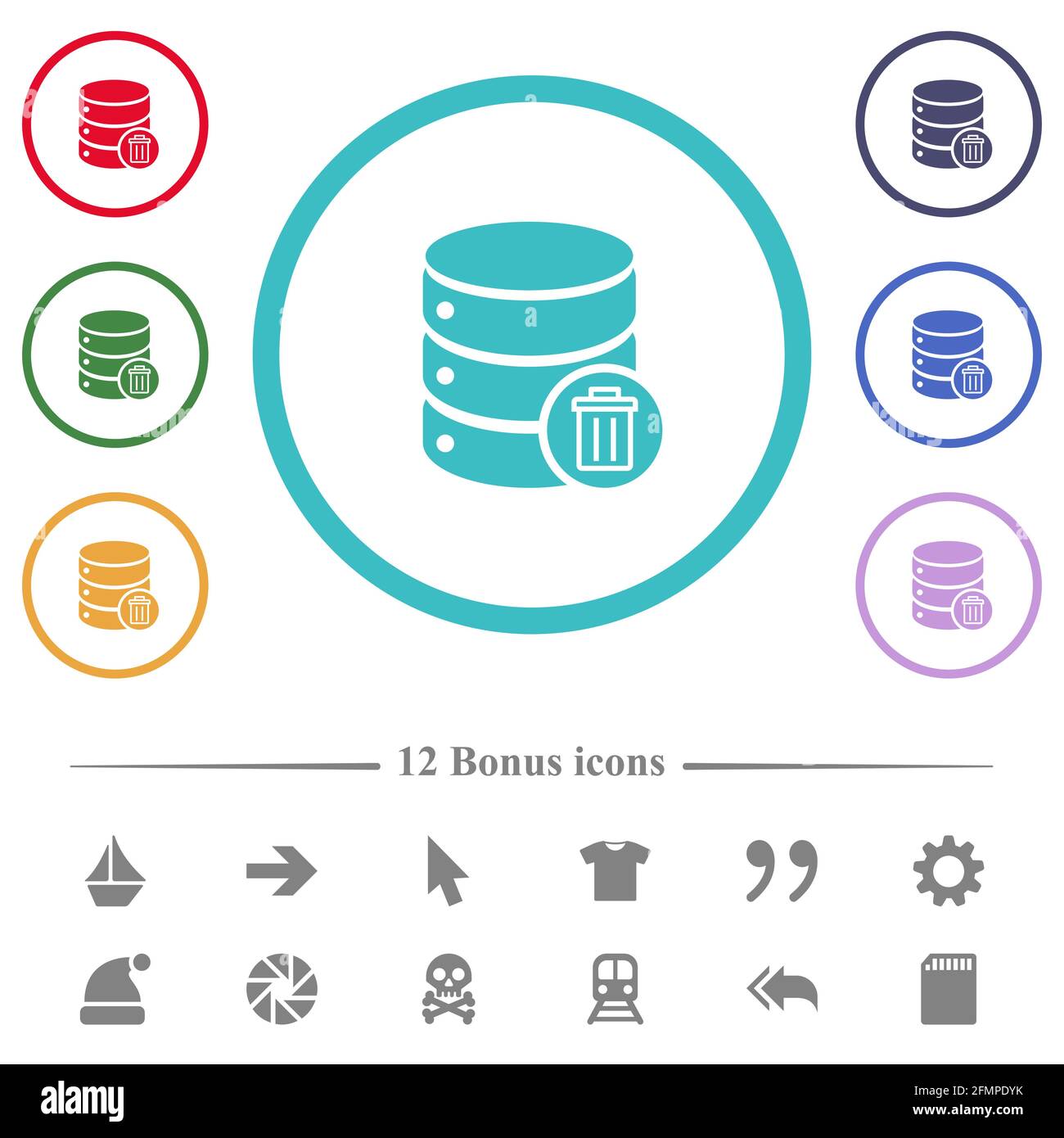Delete from database flat color icons in circle shape outlines. 12 ...