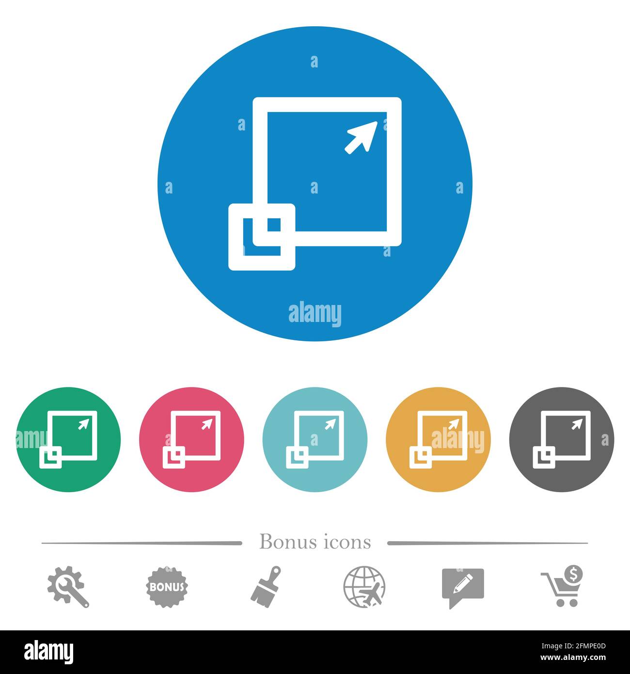 Maximize window flat white icons on round color backgrounds. 6 bonus ...