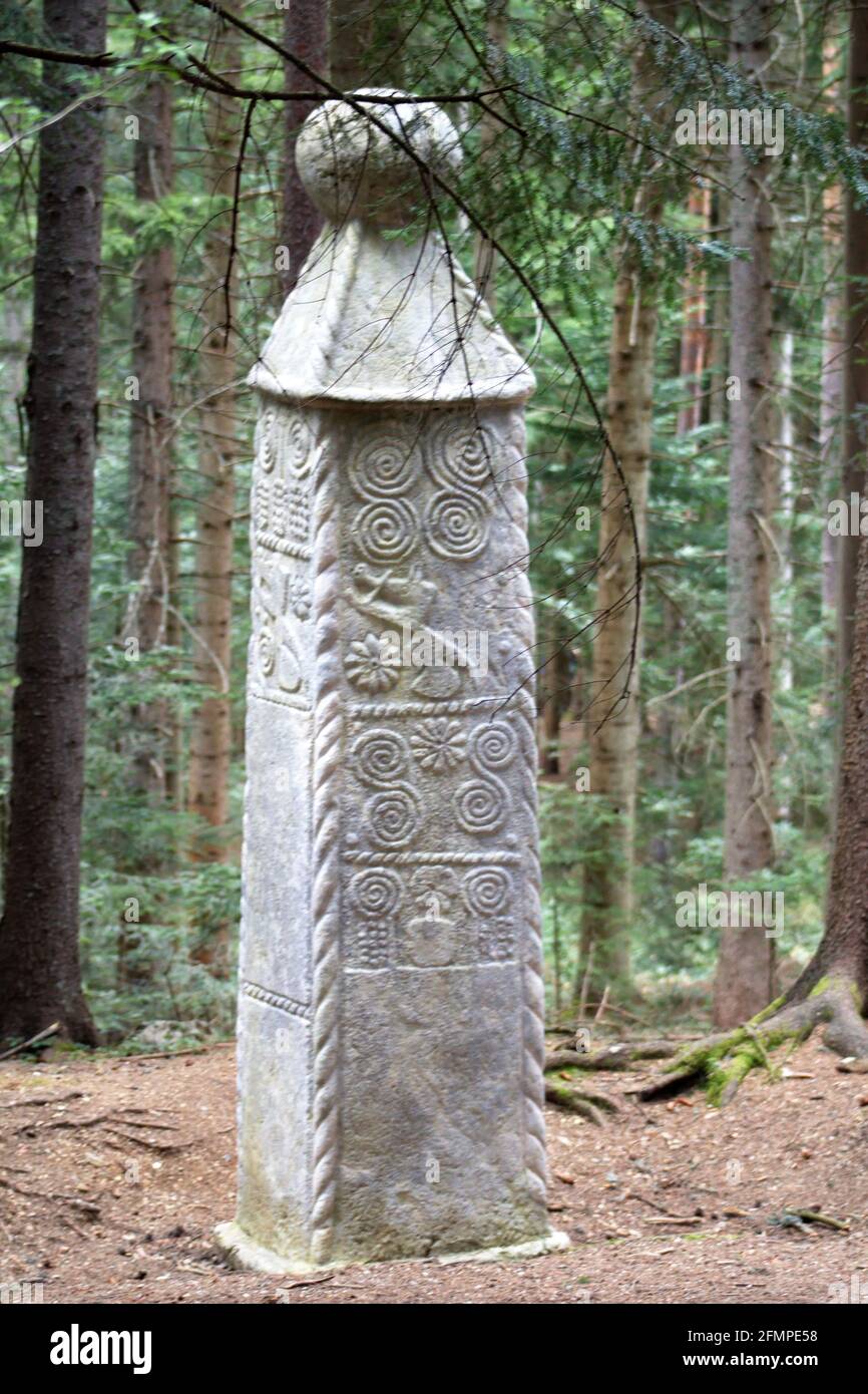 14th-century obelisk built by the first Bosnian king Tvrtko surrounded ...
