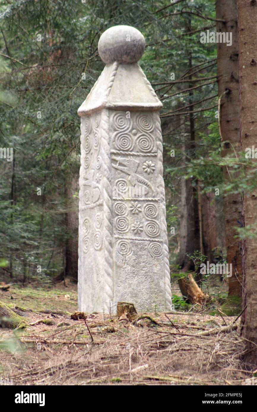 14th-century obelisk built by the first Bosnian king Tvrtko surrounded ...
