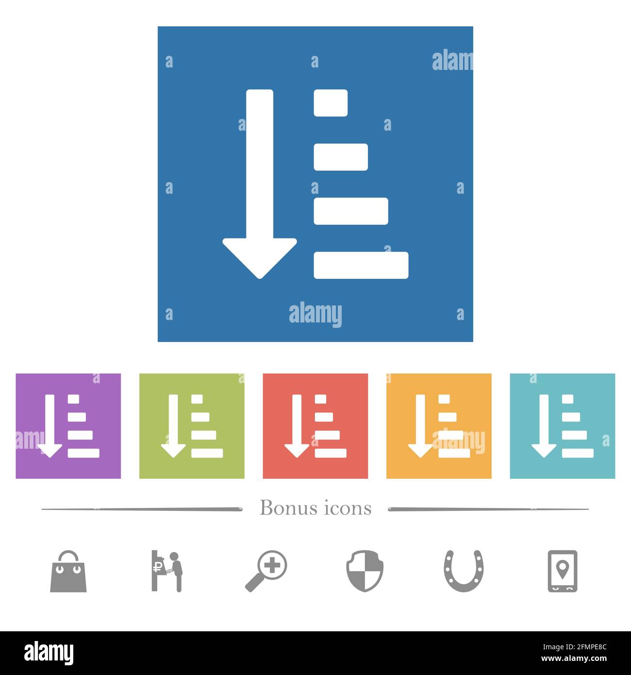 Ascending ordered list mode flat white icons in square backgrounds. 6 ...