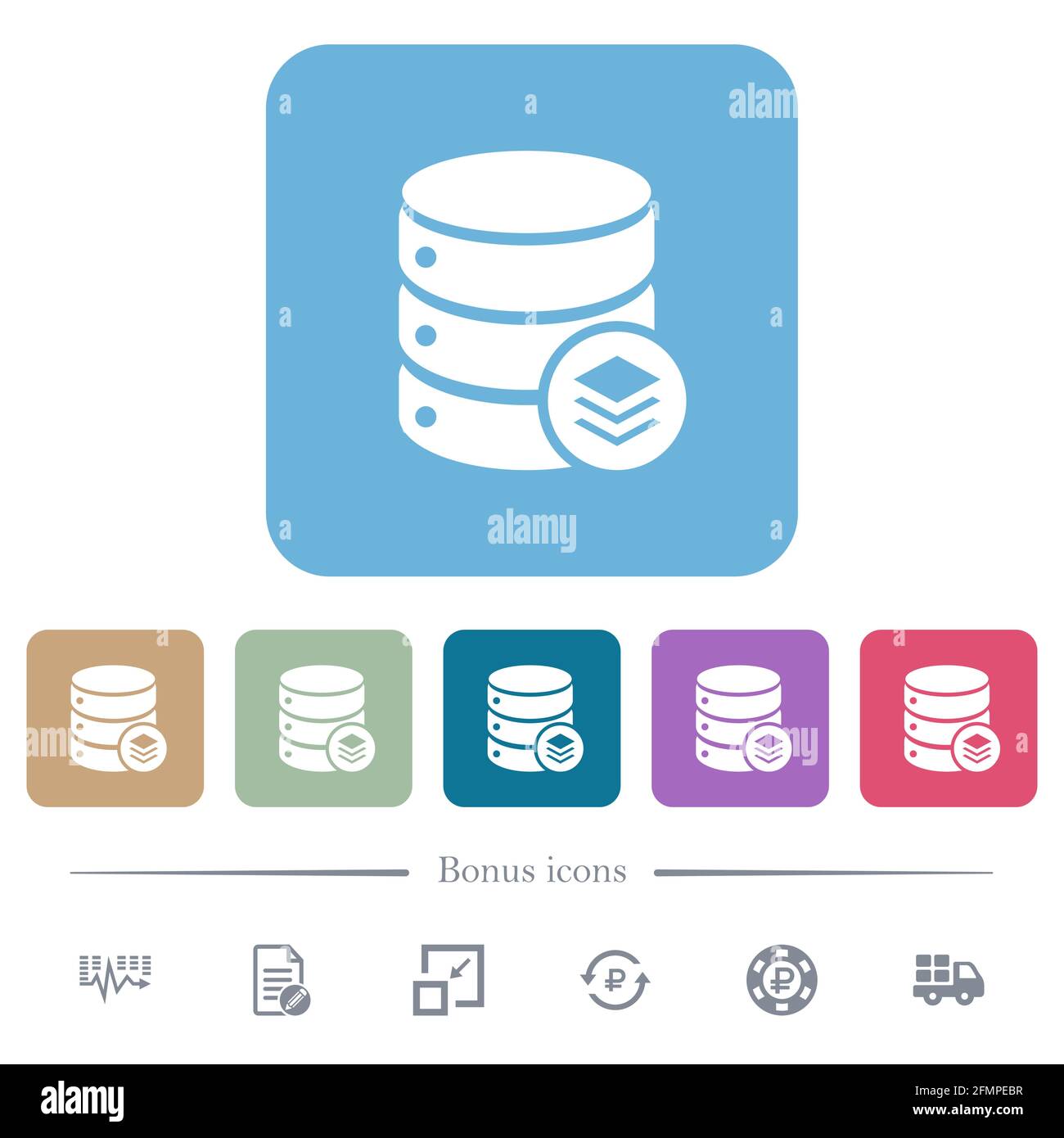 Database layers white flat icons on color rounded square backgrounds. 6 ...
