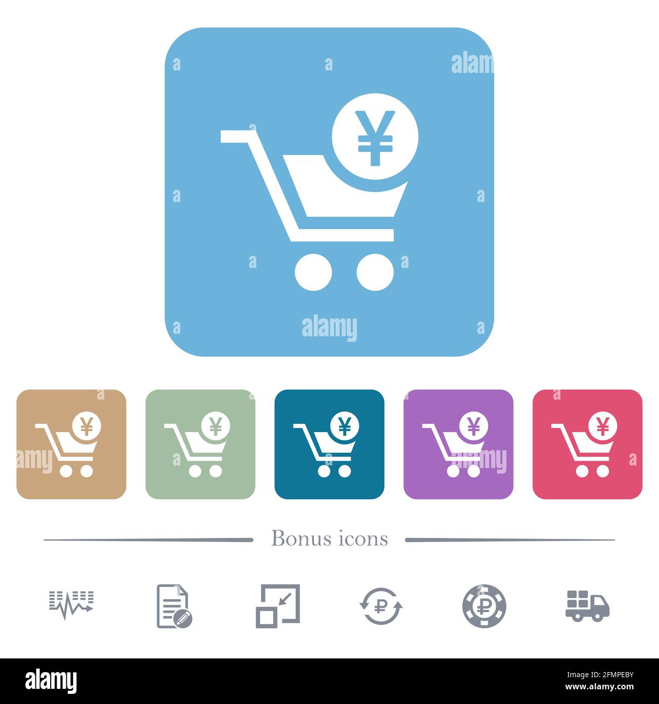 Checkout with Yen cart white flat icons on color rounded square ...