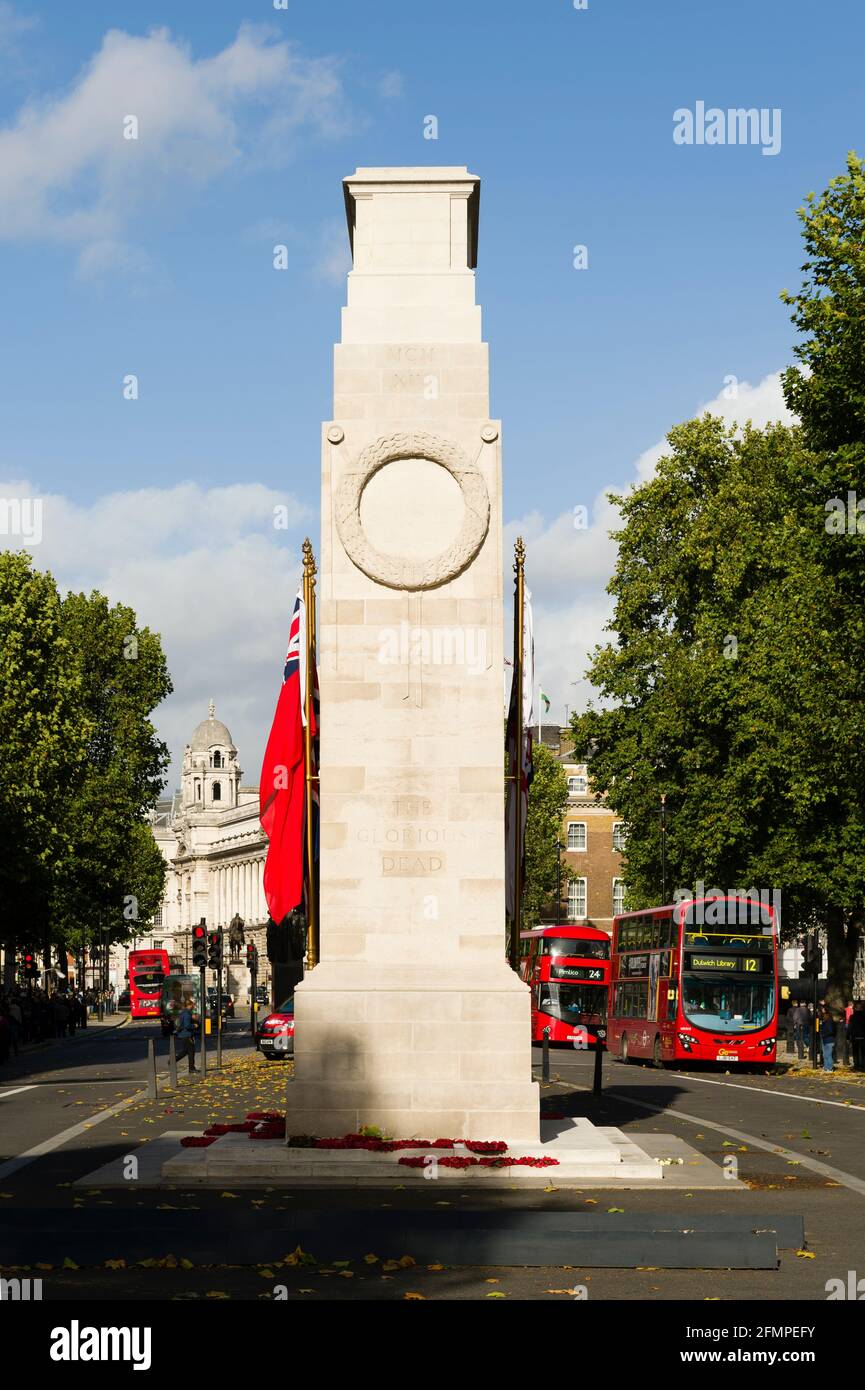 The Cenotaph war memorial, Whitehall, London. The memorial was ...