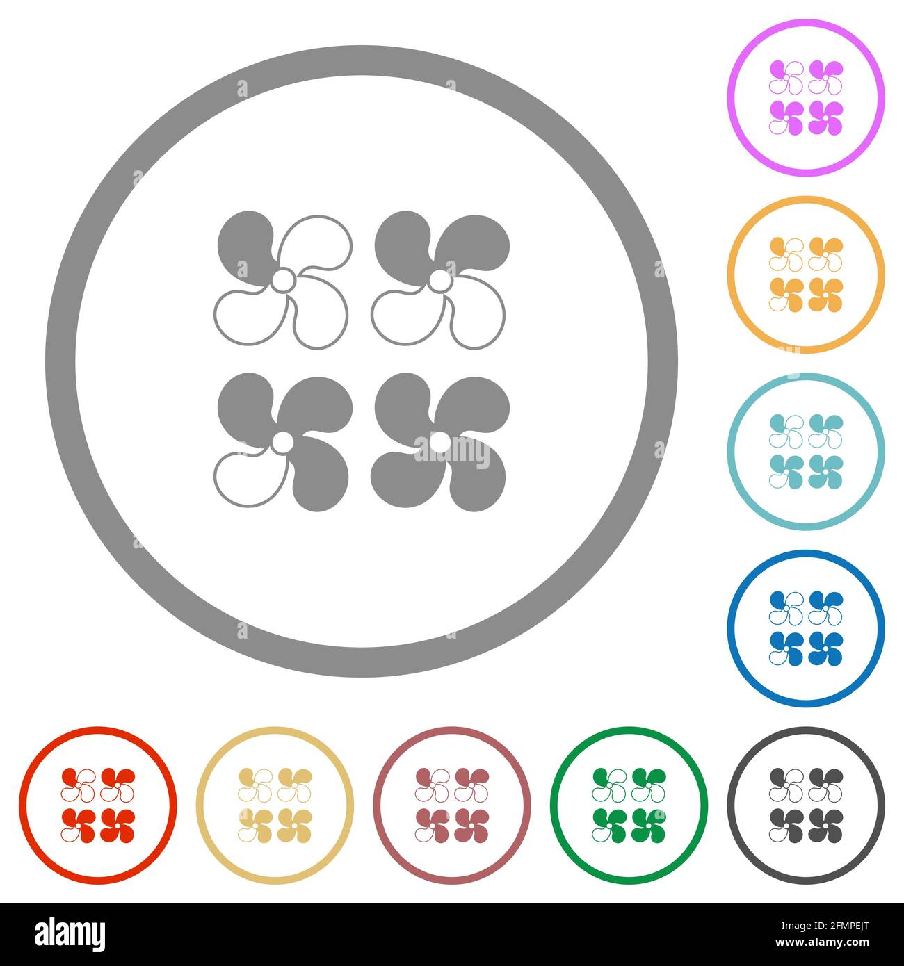 Car fan levels flat color icons in round outlines on white background ...