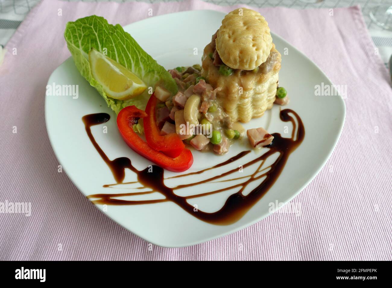 Oberkirch, Germany. 01st May, 2021. A queen pie with veal is arranged ...