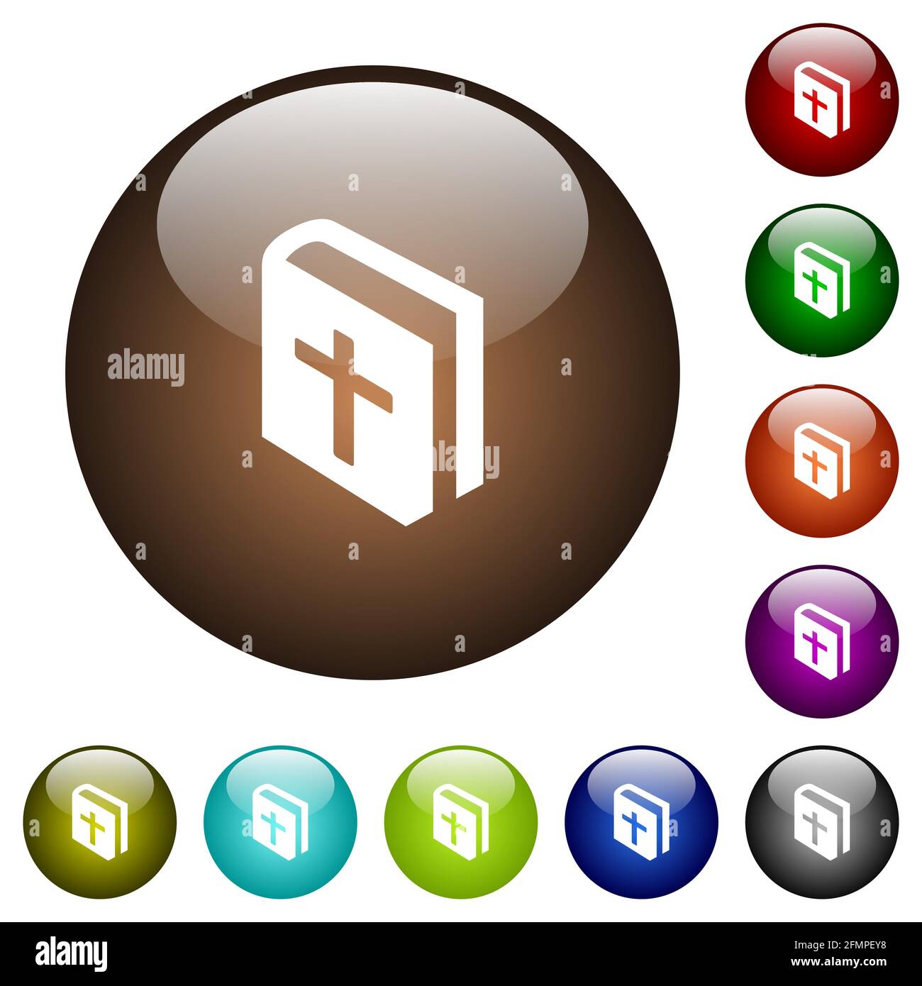 Holy bible white icons on round glass buttons in multiple colors Stock ...