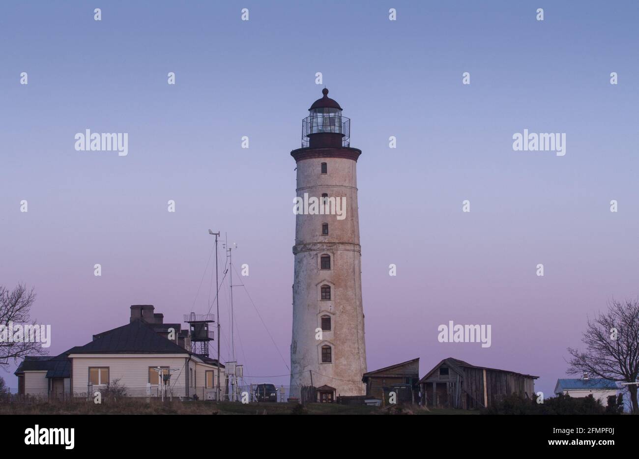 View of the Vilsandi Lighthouse in the sunset sky background Stock ...