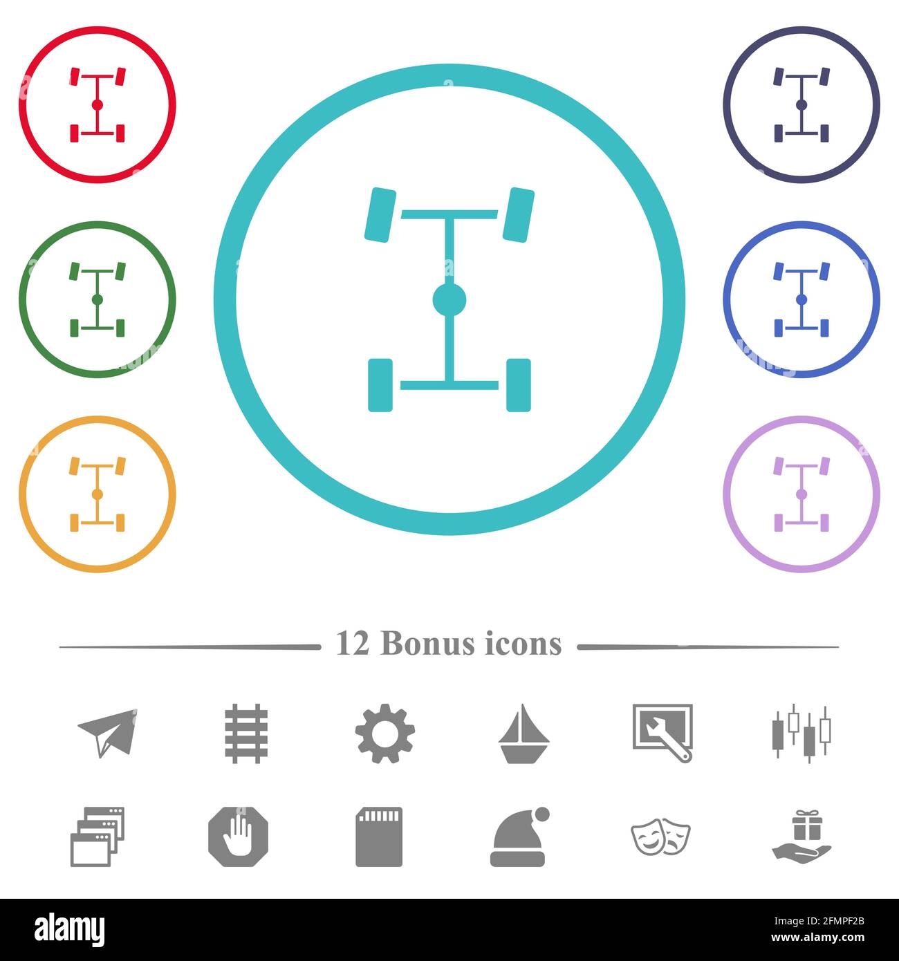 Central differential flat color icons in circle shape outlines. 12 ...