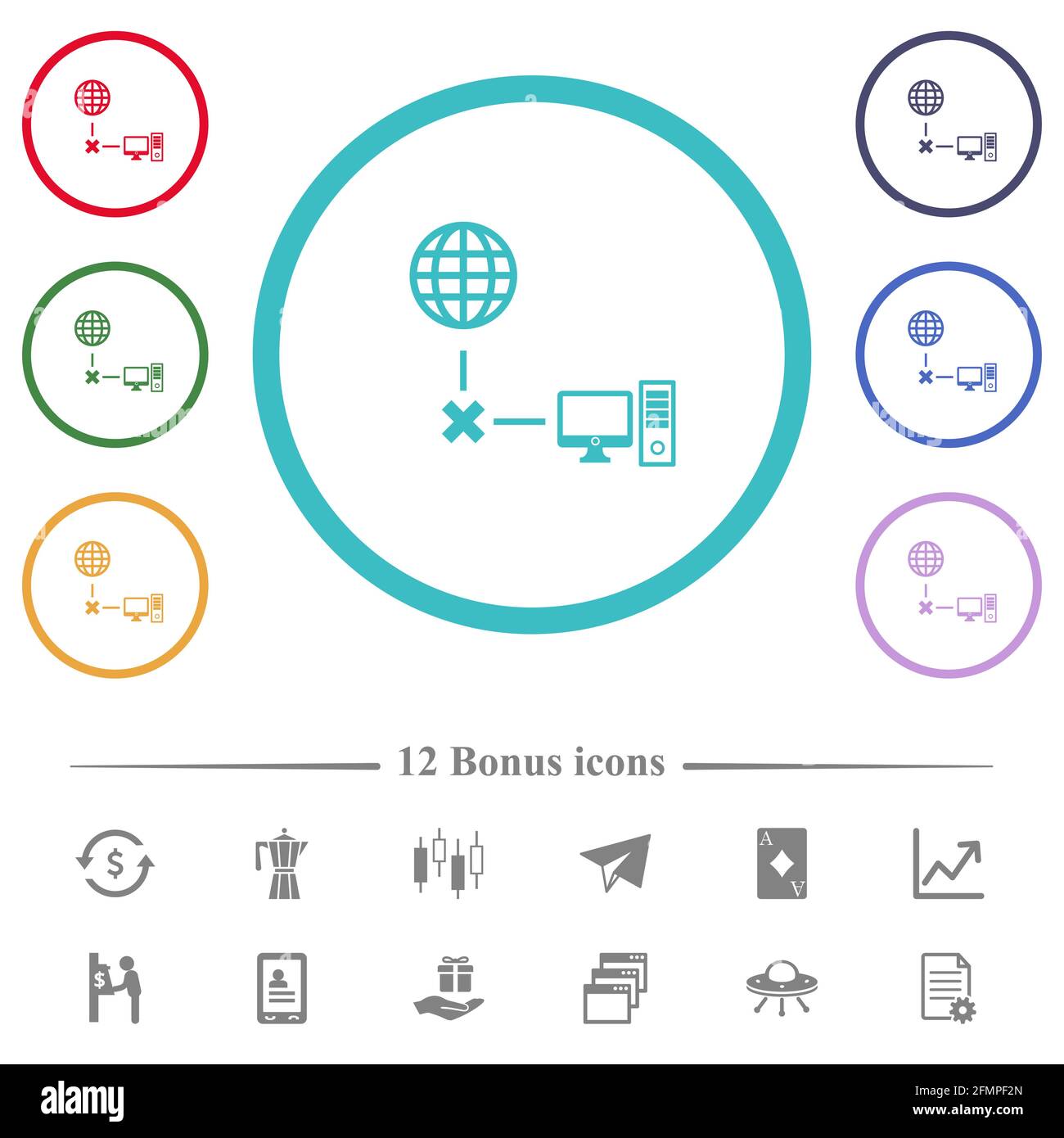 Offline computer flat color icons in circle shape outlines. 12 bonus ...
