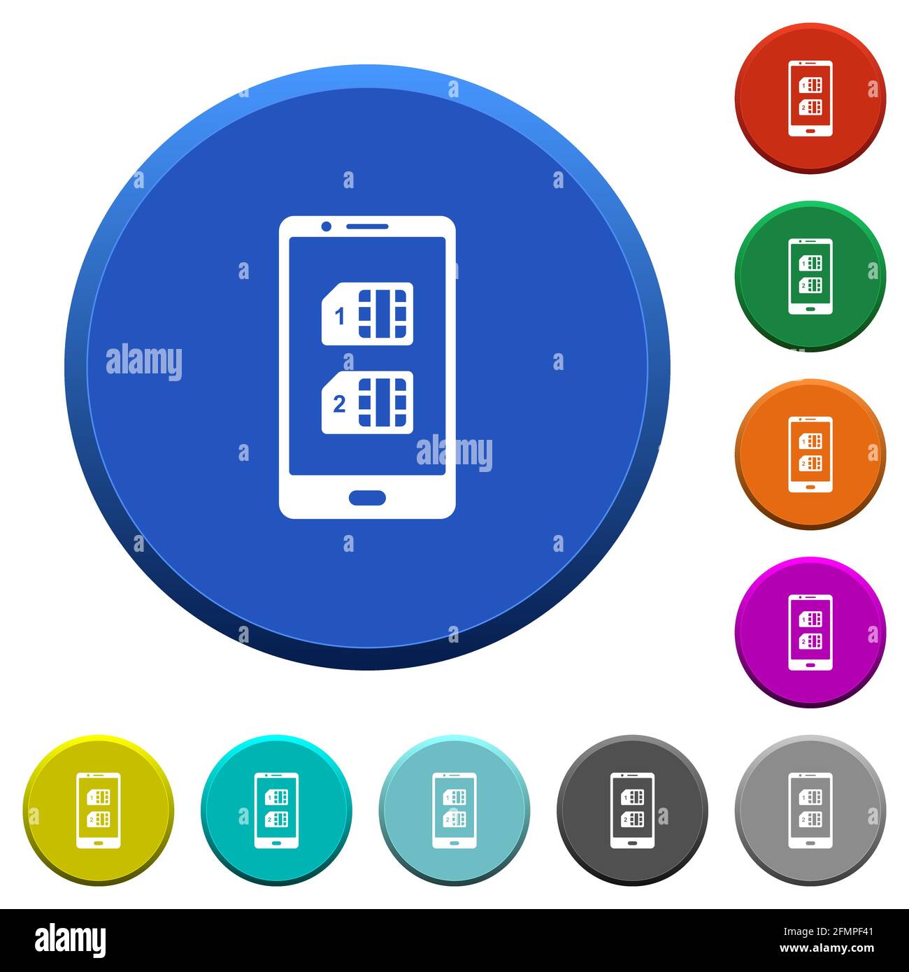 Dual SIM mobile round color beveled buttons with smooth surfaces and ...