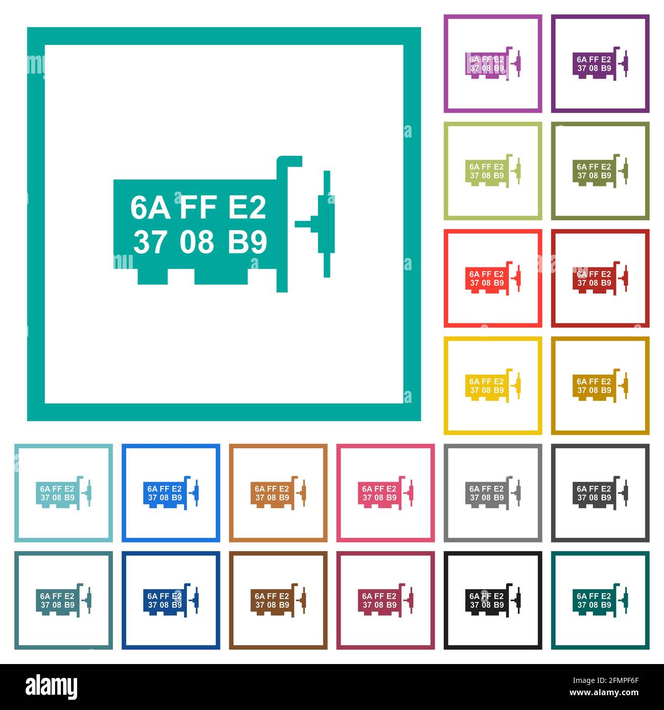 Network mac address flat color icons with quadrant frames on white ...