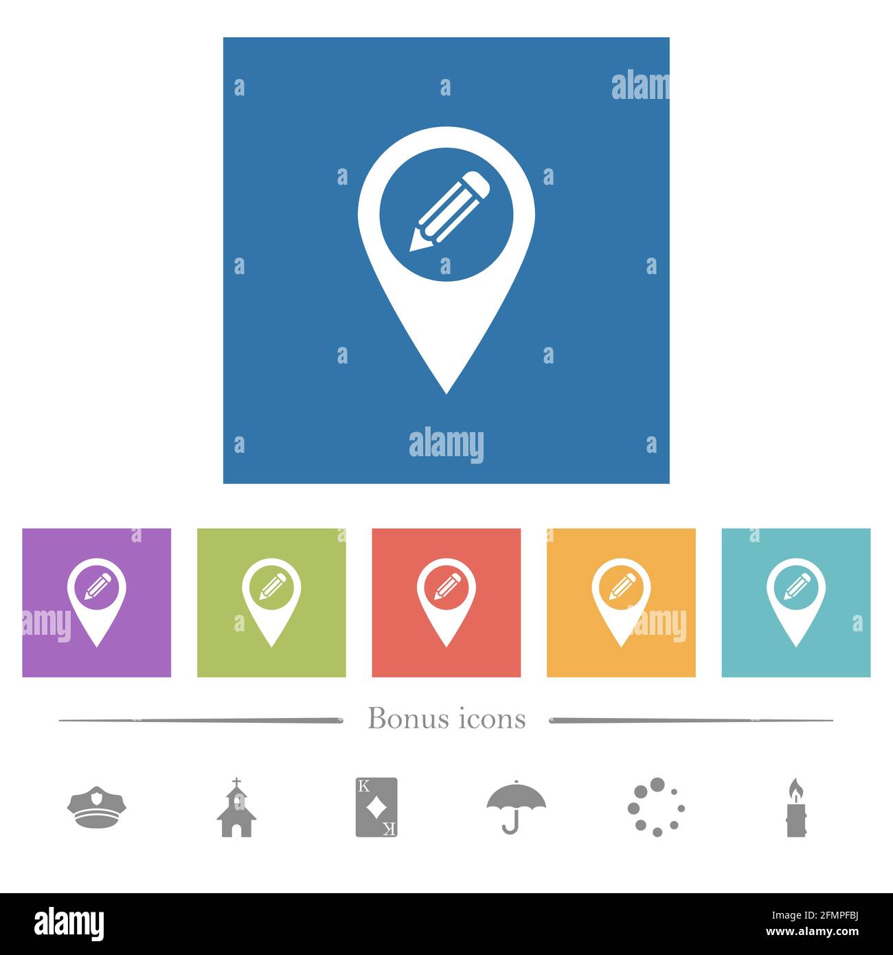 Edit GPS map location flat white icons in square backgrounds. 6 bonus ...