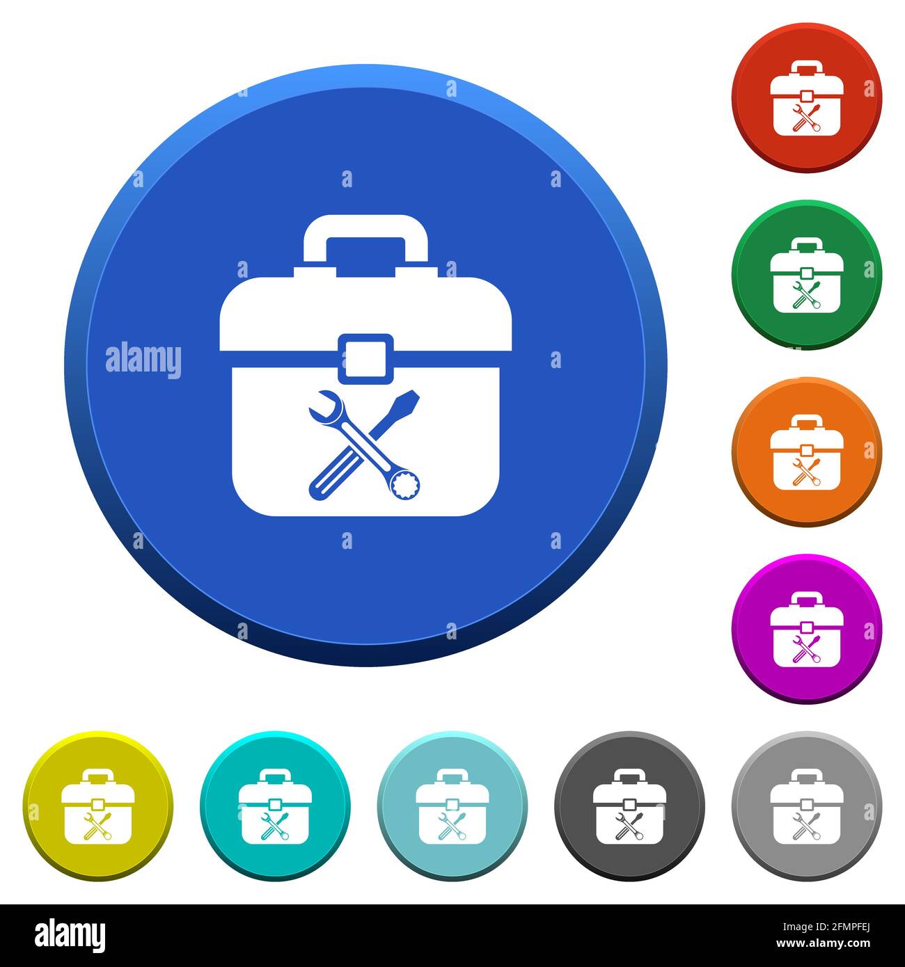 Toolbox round color beveled buttons with smooth surfaces and flat white ...