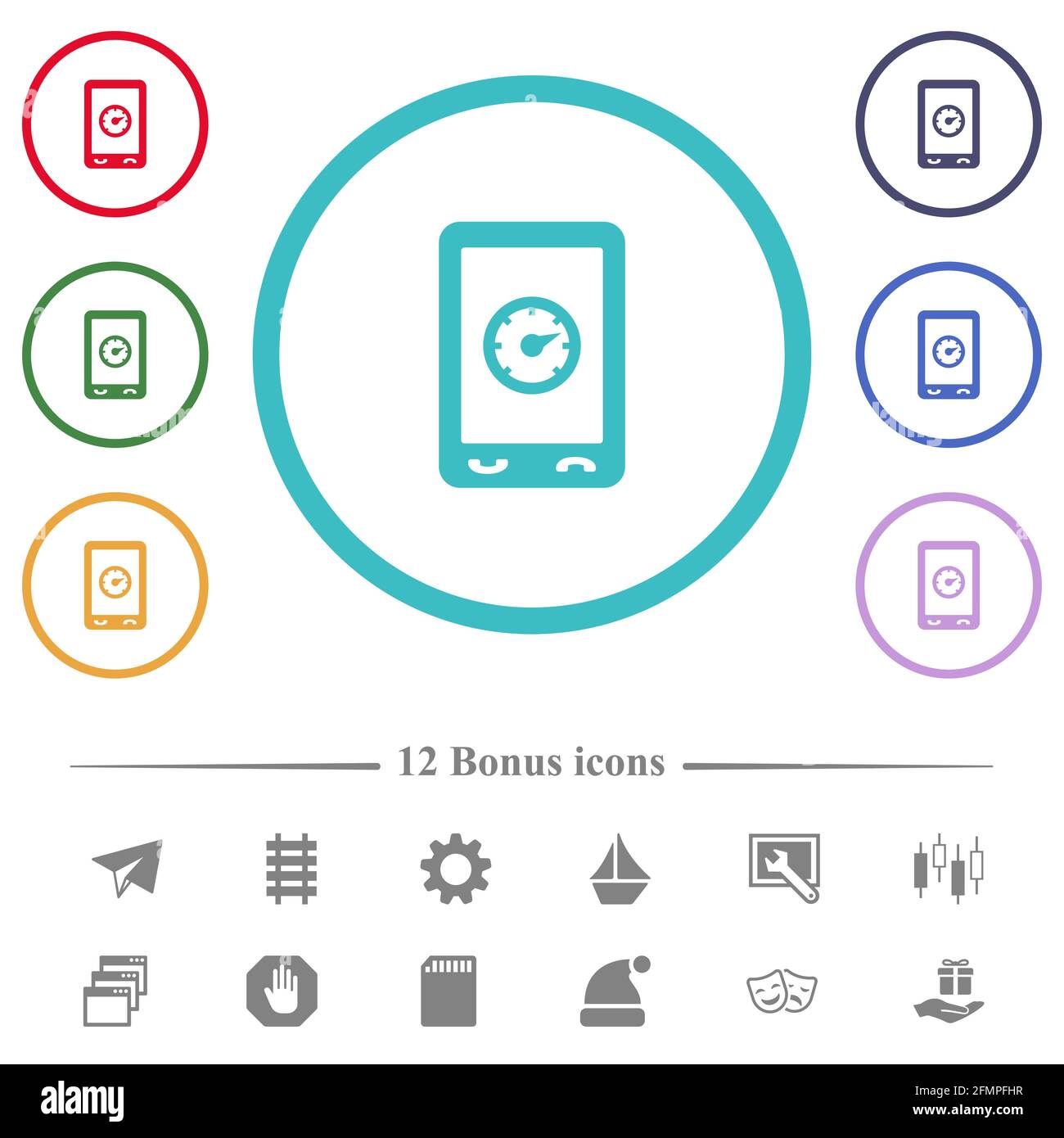 Mobile benchmark flat color icons in circle shape outlines. 12 bonus icons included Stock Vector ...