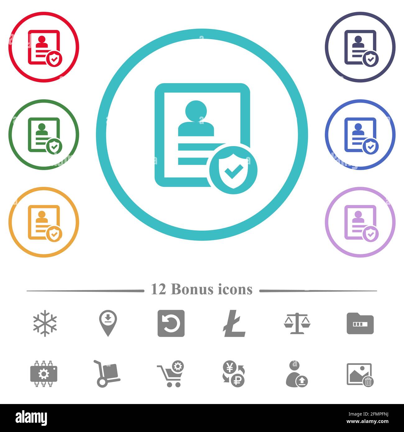 Protected contact flat color icons in circle shape outlines. 12 bonus ...