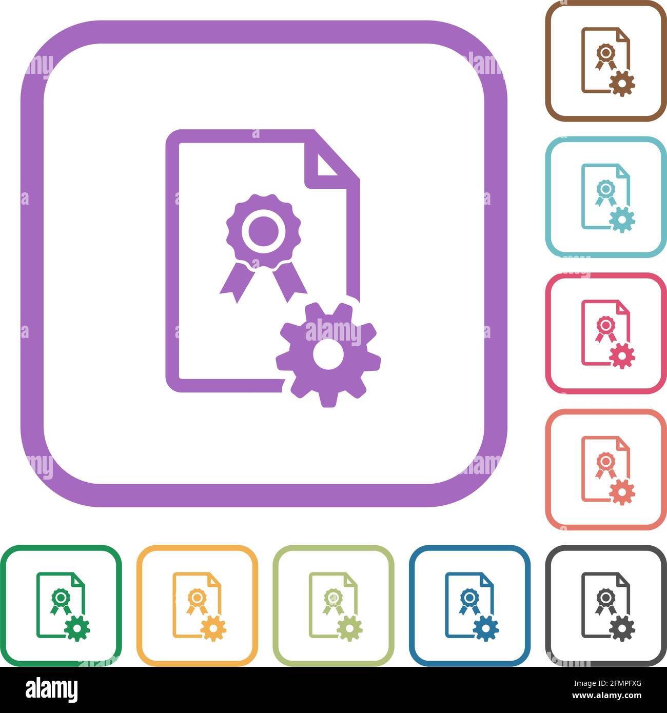 Generating certificate simple icons in color rounded square frames on white background Stock ...