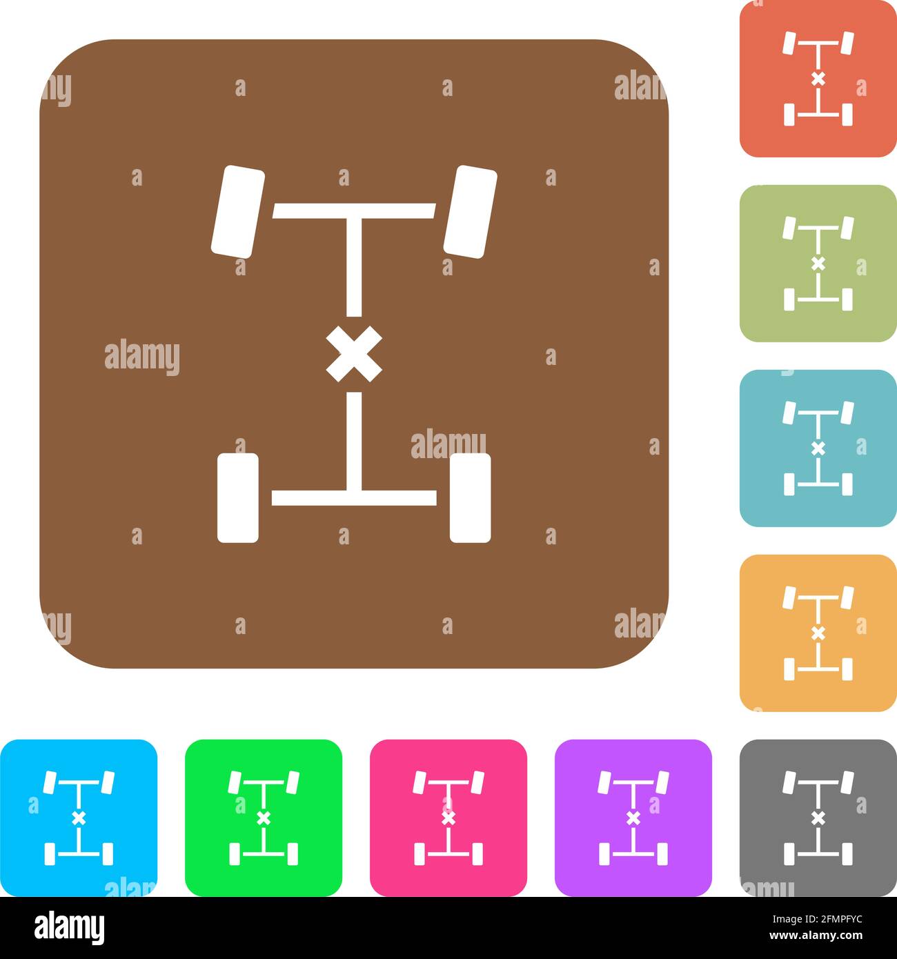 Central differential lock flat icons on rounded square vivid color ...