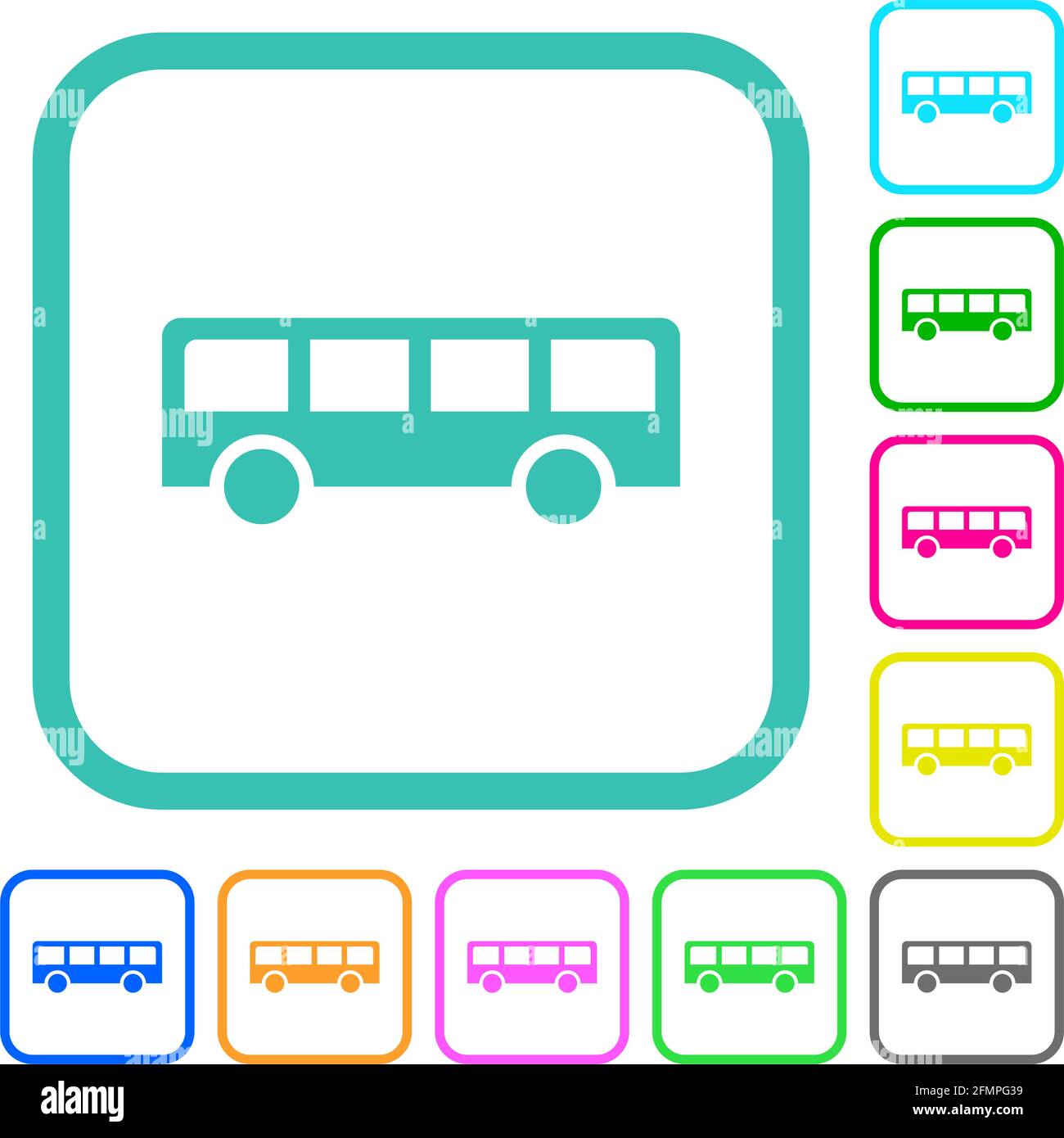 Bus vivid colored flat icons in curved borders on white background ...