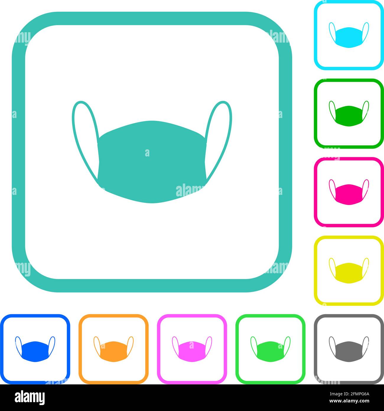 Medical face mask vivid colored flat icons in curved borders on white ...