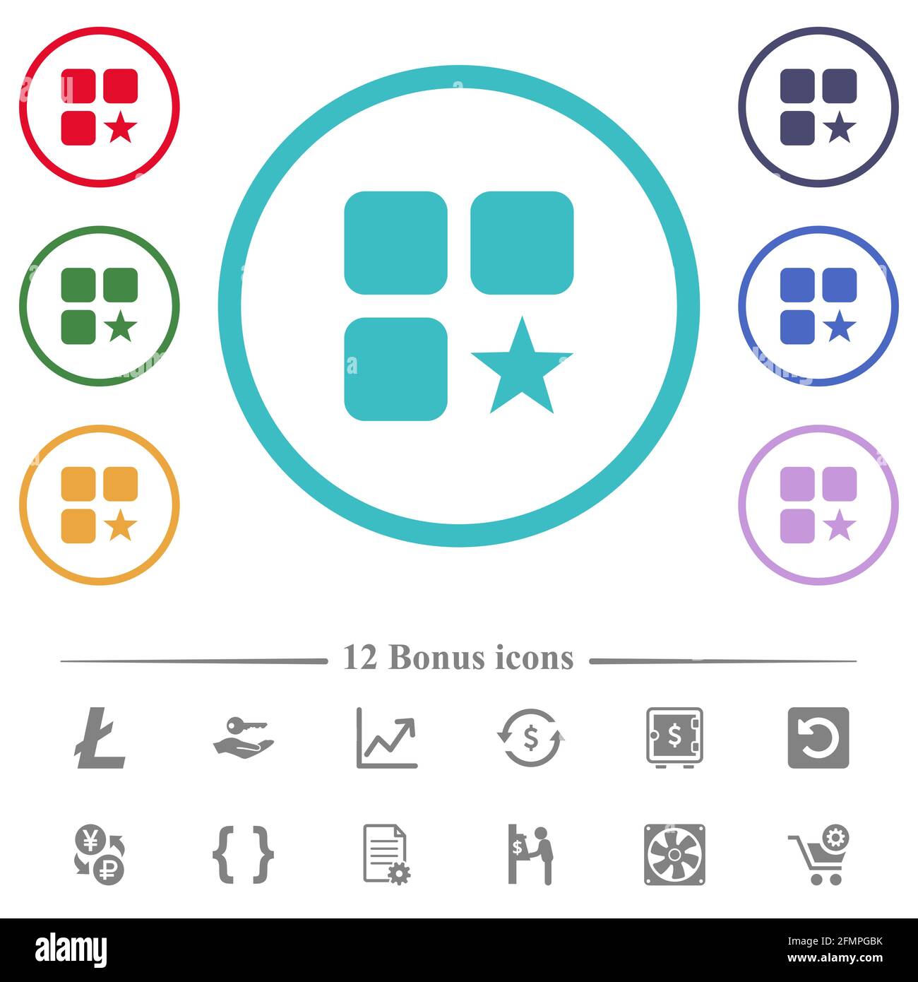 Rank component flat color icons in circle shape outlines. 12 bonus ...