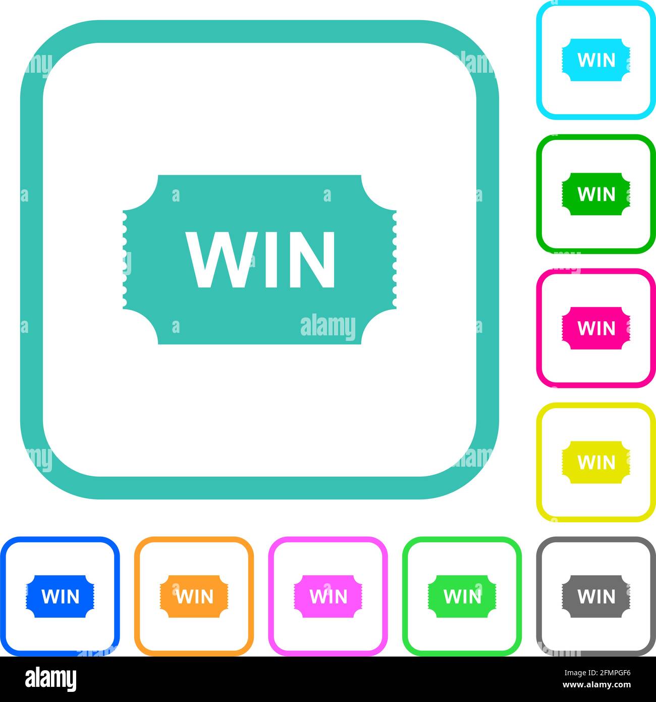 Winner ticket vivid colored flat icons in curved borders on white ...