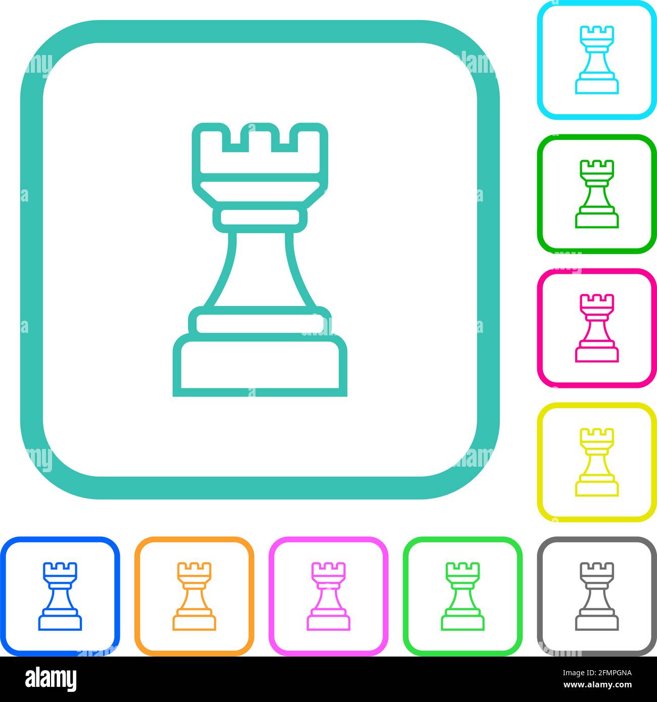 White chess rook vivid colored flat icons in curved borders on white ...