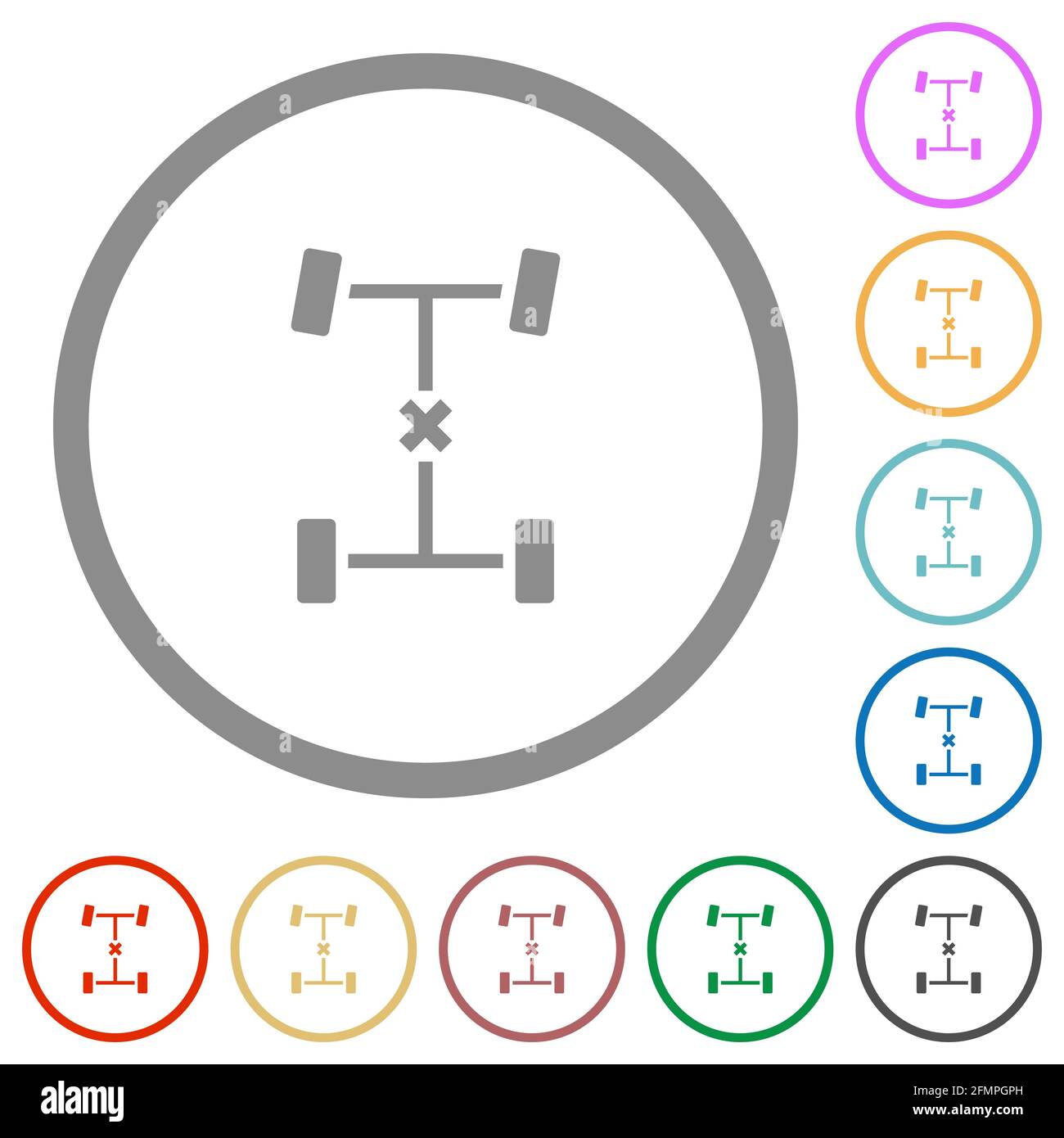 Central differential lock flat color icons in round outlines on white ...